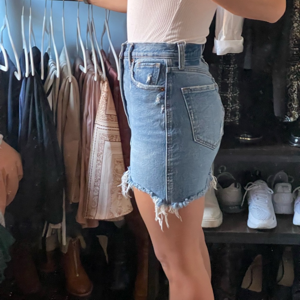 Distressed Denim Mini Skirt - Gem